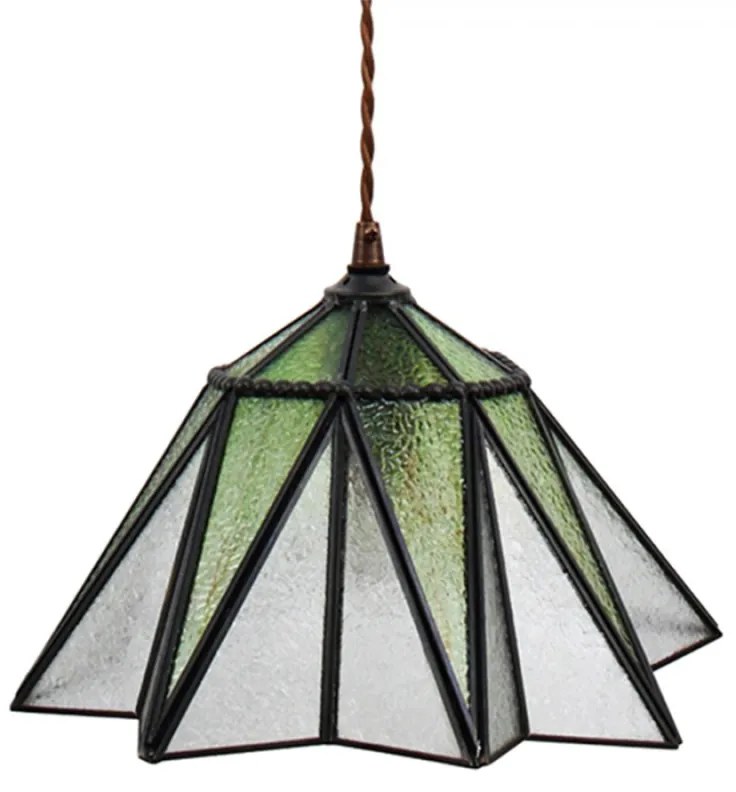 Zelený závěsný Tiffany lustr ve tvaru květu Luned – 31x107 cm