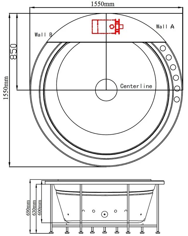 BPS-koupelny Hydromasážní vana HYD-DE916-155 155x155 s ohřevem vody