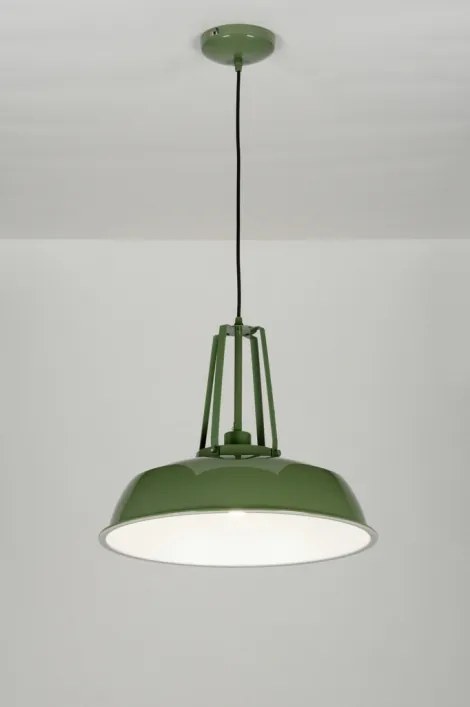 Závěsné industriální zelené svítidlo nad stůl Vintage Green One