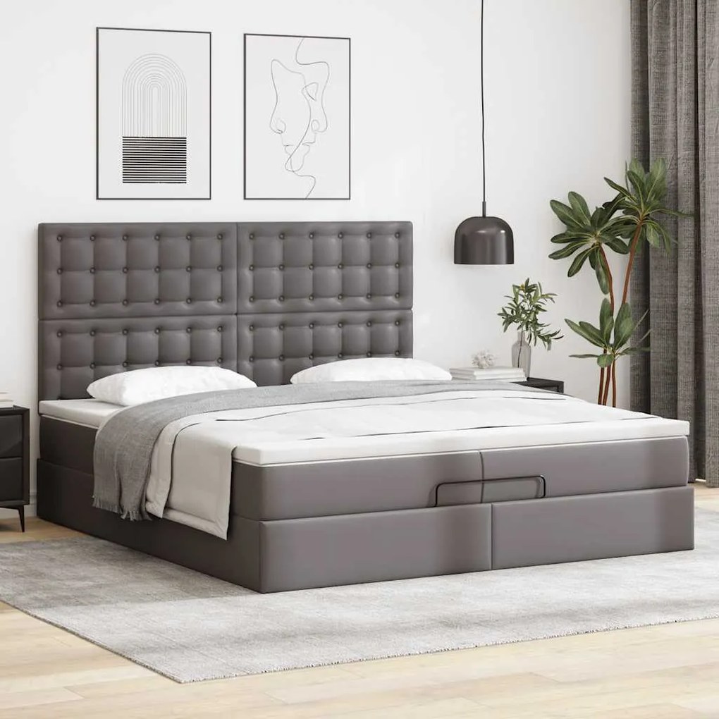 Osmanský rám postele s matrací šedá 200x200cm umělá kůže 3313873