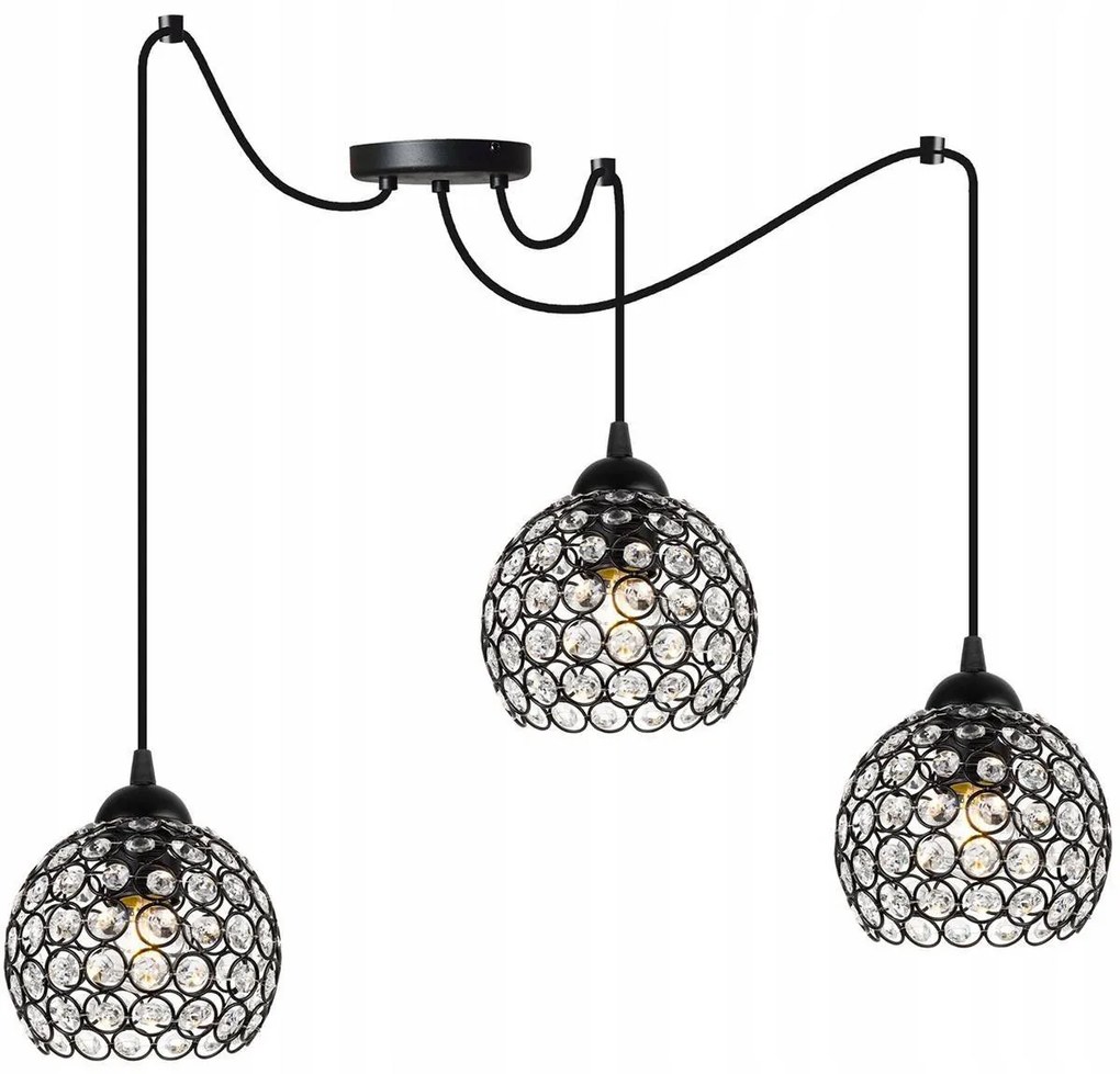 Závěsné svítidlo Crystal Spider, 3x černé křišťálové stínítko