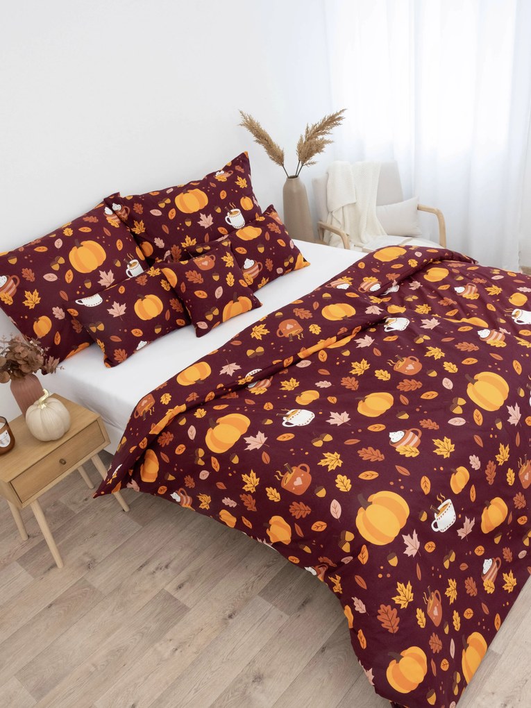 MK Lůžkoviny Bavlněné povlečení Renforcé - Hřejivý podzim vínový 140 × 200 cm, 70 x 90 cm