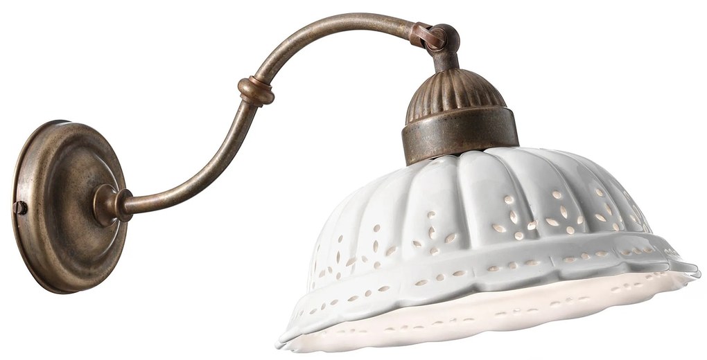 Il Fanale 061.18.OC Anita, rustikální nástěnné svítidlo z antické mosazi a keramiky, 1x15W LED E27, délka 40cm