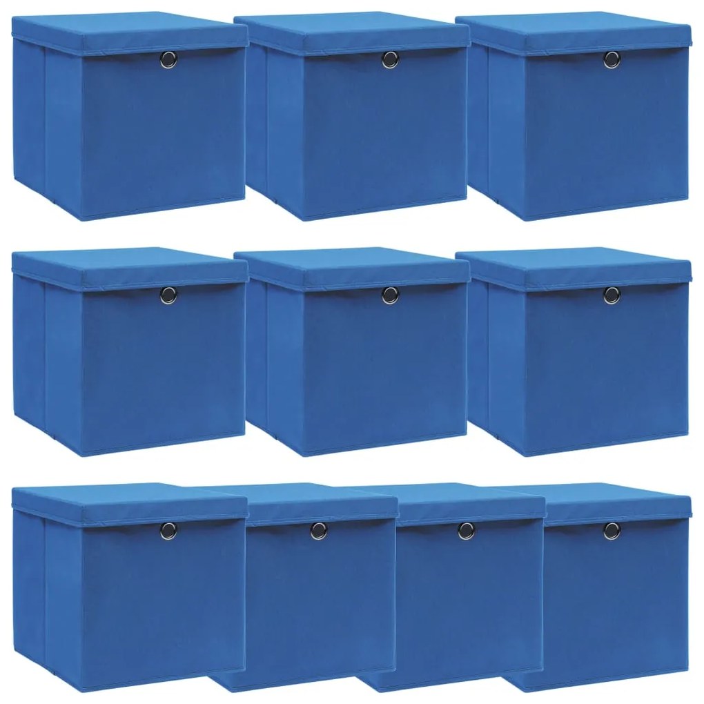 288340 vidaXL Úložné boxy s víky 10 ks modré 32 x 32 x 32 cm textil