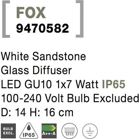 NV 9470582 Venkovní sloupkové svítidlo FOX bílý pískovec skleněný difuzor GU10 1x7W 100-240V bez žárovky IP65 - NOVA LUCE