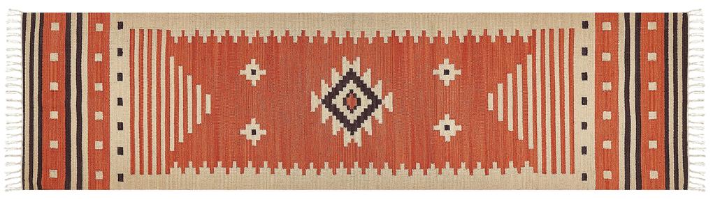 Bavlněný kelimový koberec 80 x 300 cm oranžový GAVAR Beliani