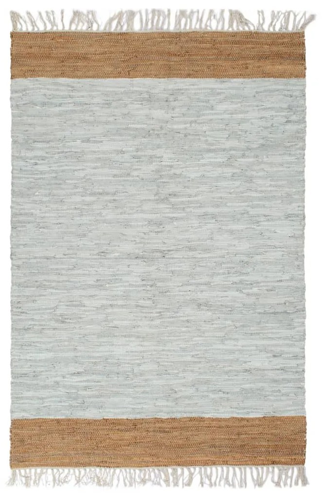 133976 vidaXL Ručně tkaný koberec Chindi kůže 190x280 cm světle šedý/bronzový