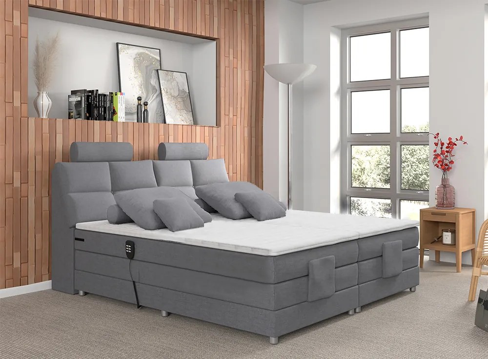 Elektrická polohovací postel, boxspring, šedá, 180x200, POLERMA NEW