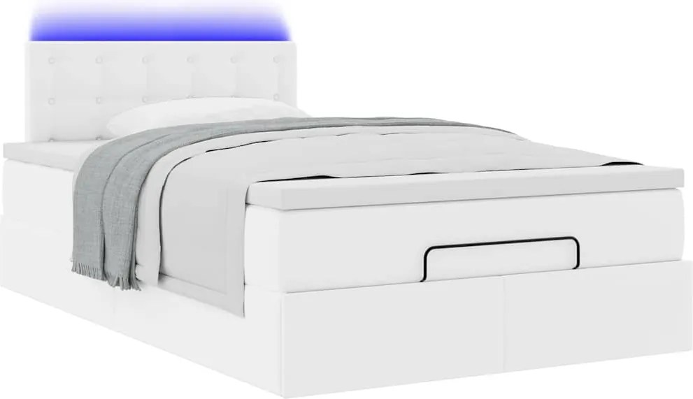 Osmanský postel s matracemi&amp;LED čistě bílý 120x190cm umělá kůže 3312143