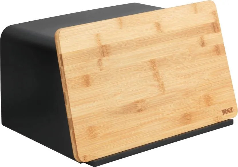 Chlebník s krájecí deskou KUBO, černý, WENKO