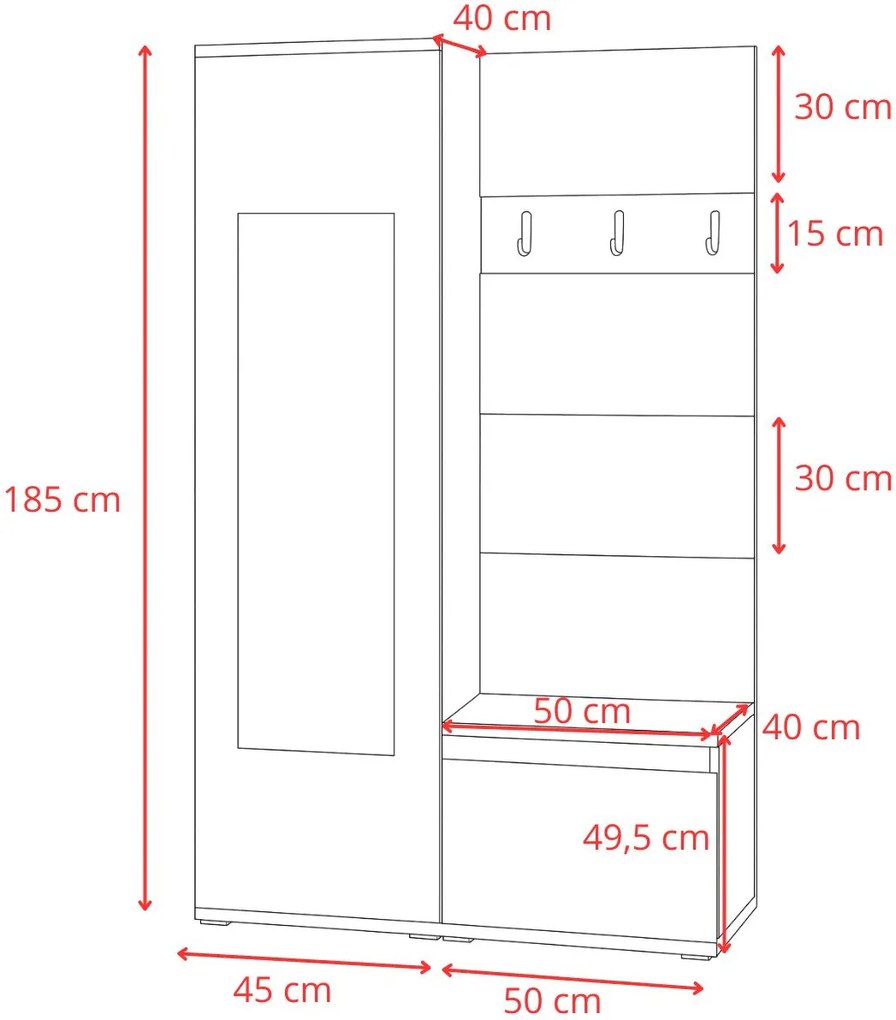 Bílá předsíňová sestava se skříní a zrcadlem Emi 13 s čalouněnými panely Trinity 15