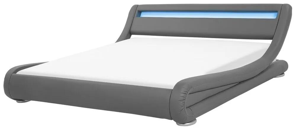 Vodní postel z umělé kůže s LED 180 x 200 cm šedá AVIGNON Beliani