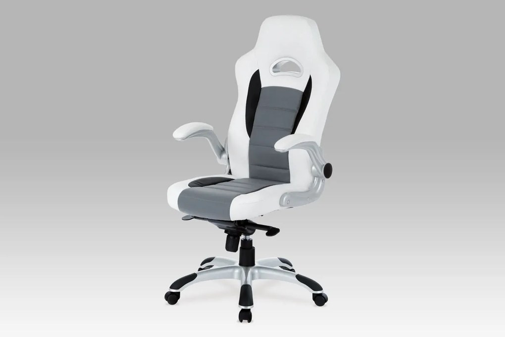 Kancelářká židle se synchronním mechanismem bílo-šedá ekokůže KA-E240B WT