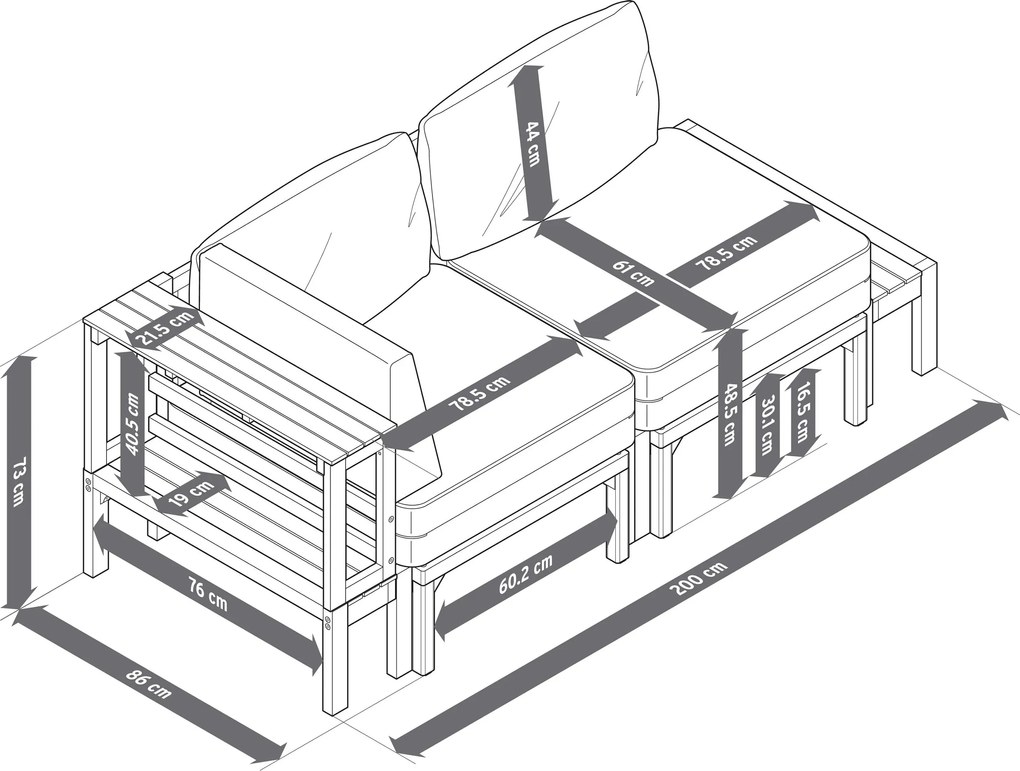 Tchibo - Zahradní pohovka se samostatně výsuvnými podnožkami - barva: šedá