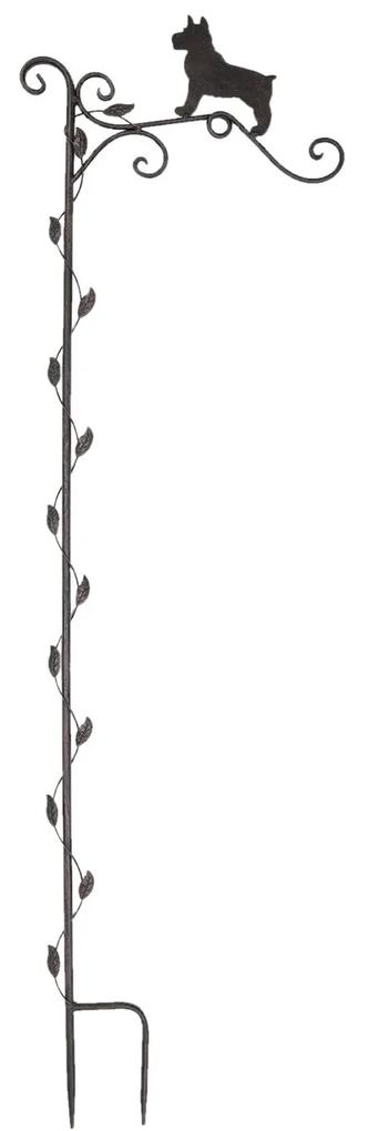 Zahradní kovový zápich s pejskem a pnoucí rostlinou s listy - 29*1*104 cm
