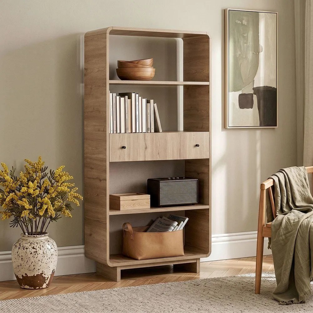 Knihovna v dekoru dubu ve světle přírodní barvě 78x153x34 cm Senza – Nordure