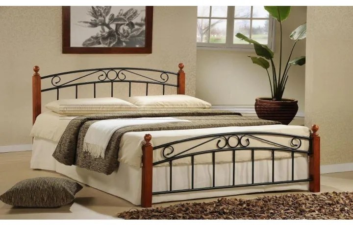 Tempo Kondela manželská postel DOLORES 160x200cm dřevo třešeň/černý kov