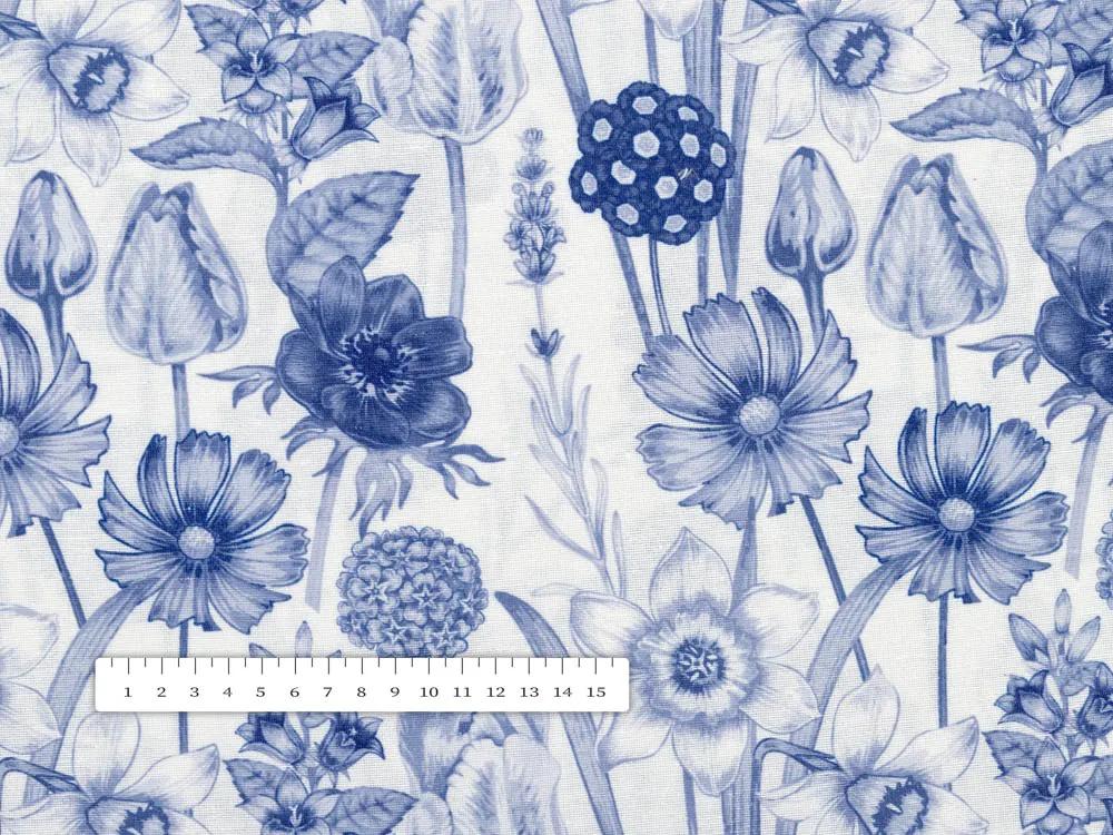 Biante Dekorační běhoun na stůl PML-090 Modré jarní květiny na bílém 20x140 cm
