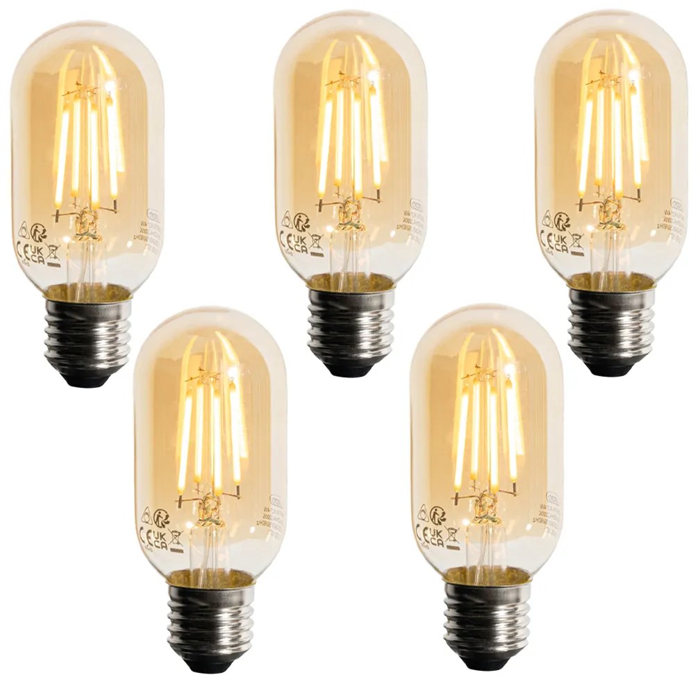 Sada 5 stmívatelných LED žárovek E27 zlatých T45 4W 300 lm 2200K