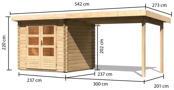 Dřevěný zahradní domek BASTRUP 2 s přístavkem Lanitplast