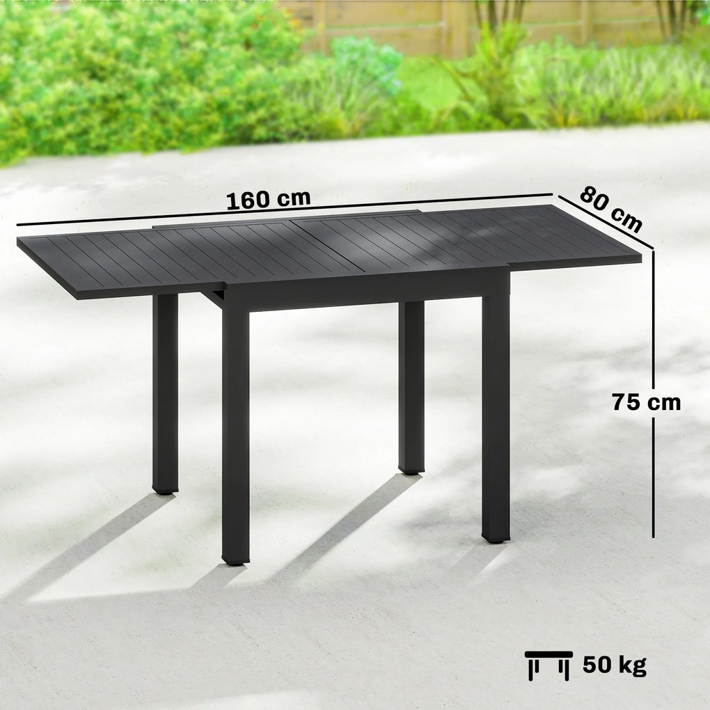 Zahradní stůl Rozkládací hliníkový jídelní stůl 80/160 x 80 cm pro 4-6 osob, obdélníkový s lamelovou deskou