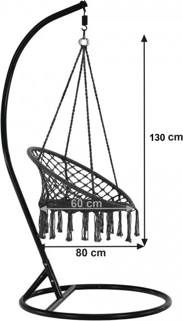 Šedé závěsné křeslo KOLUMBIA s polštářem