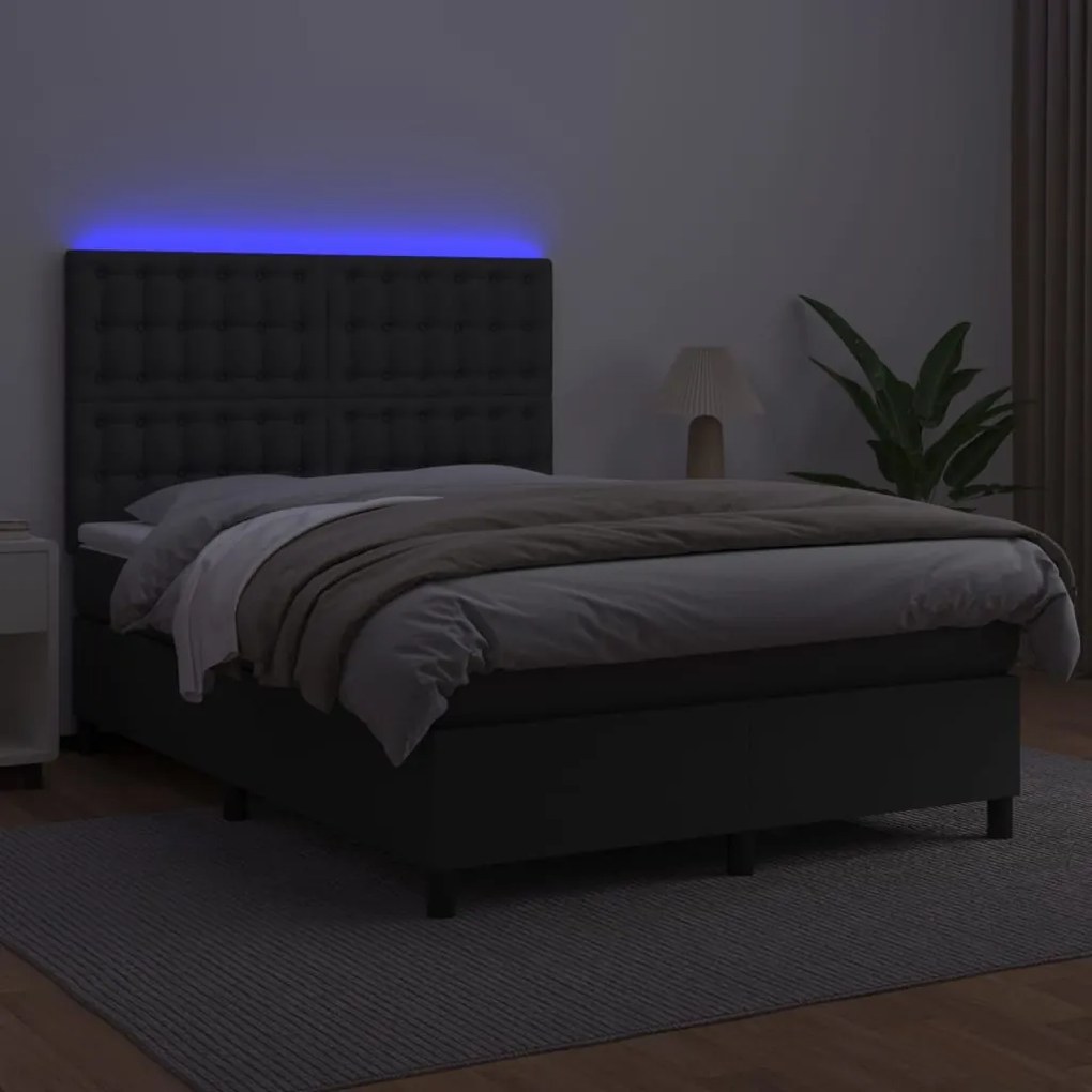 Box spring postel s matrací a LED černá 140 x 190 cm umělá kůže 3135939
