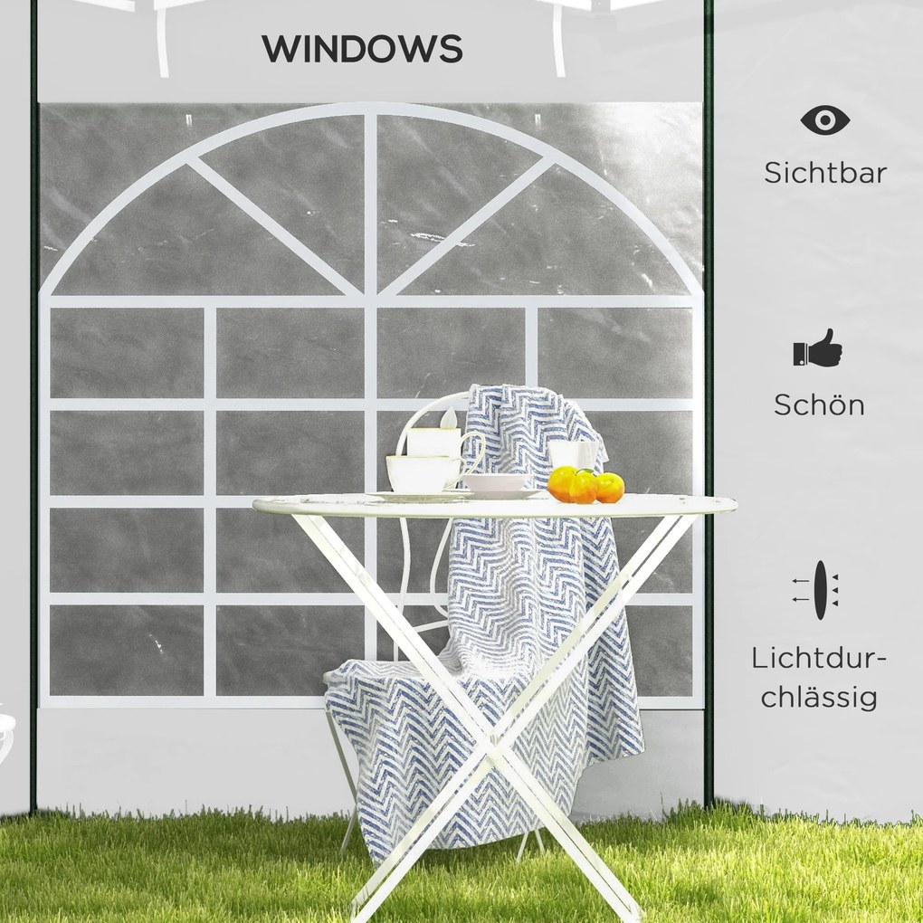 Boční panely altánu Outsunny sada 2 bočních panelů s oknem a dveřmi pro párty stan 3x3/3x6 m, Oxford, bílá