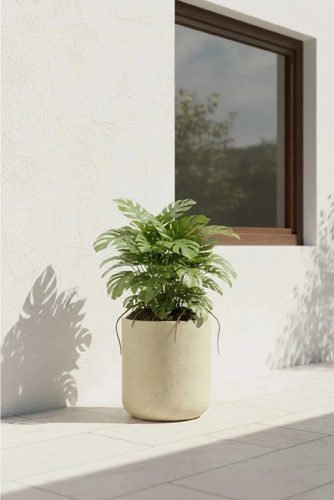 Kulatý květináč CHICO, sklolaminát, průměr 45 x výška 50 cm, krémový