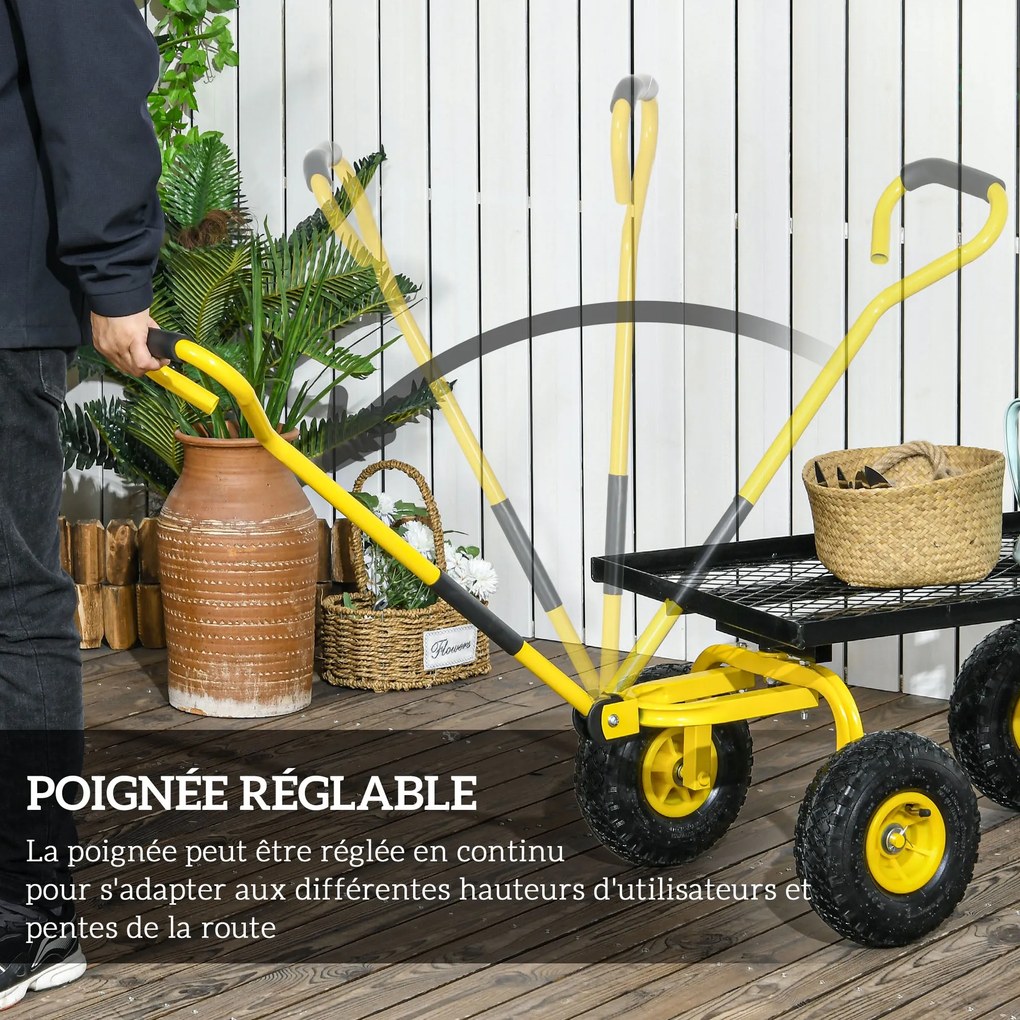 Outsunny Zahradní Transportní Kára Rukávový Vozík 4 Kol 94L x 48,5W x 100H cm Max. Nosnost 150 Kg Železo