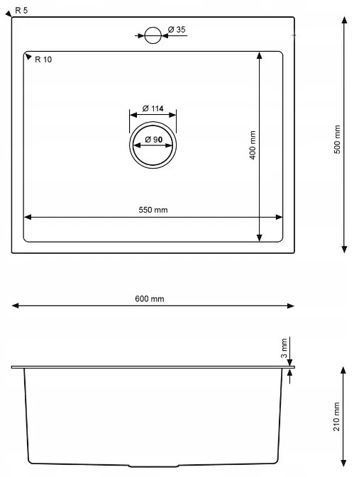 Erga HD, 1-komorový ocelový dřez 600x500x210 mm, zlatá, ERG-MLS-HD6050G
