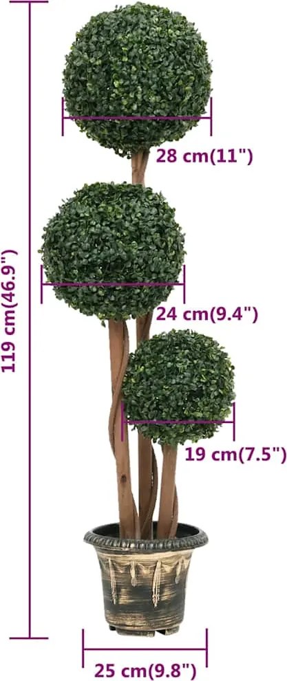 Umělý zimostráz ve tvaru koule s květináčem zelený 119 cm 336514