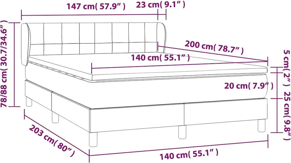Box spring postel s matrací tmavě hnědá 140x200 cm textil 3126808