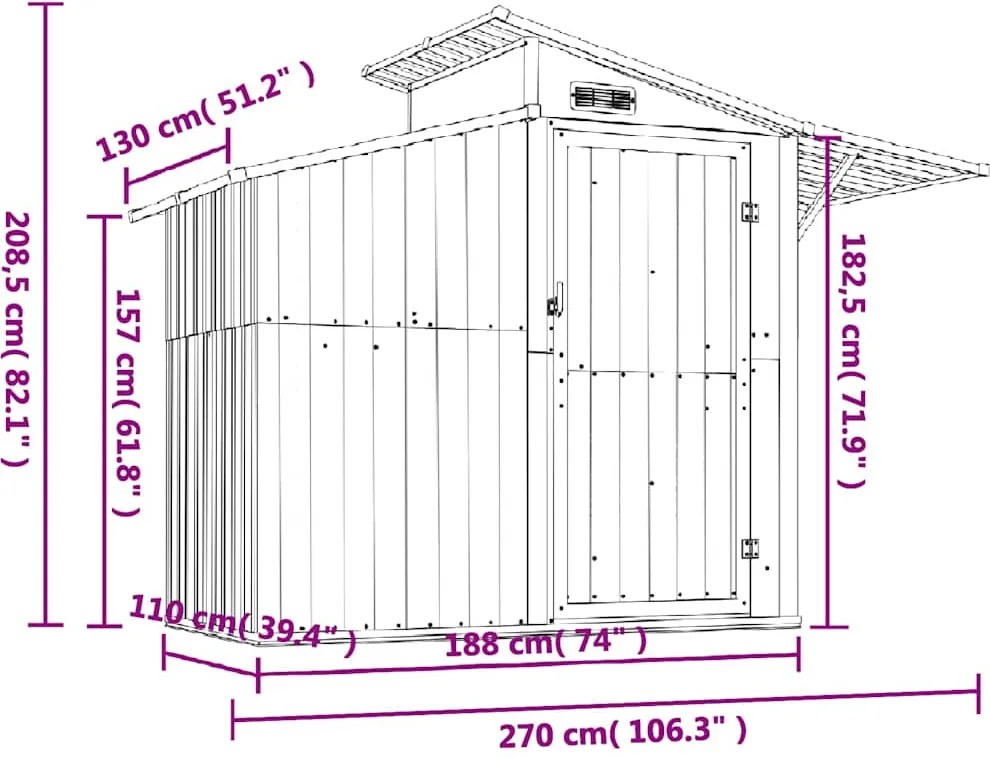 Zahradní kůlna zelená 270 x 130 x 208,5 cm pozinkovaná ocel 316242