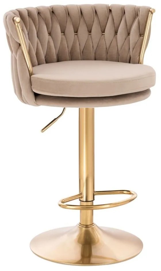 LuxuryForm DESIGN Barová židle LYON VELUR na zlaté kulaté podstavě - latte