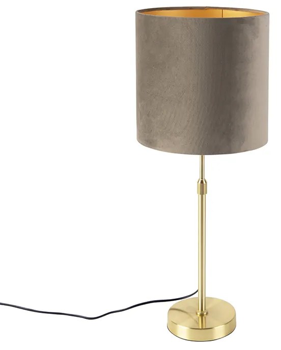 Stolní lampa zlatá / mosaz s velurovým odstínem taupe 25 cm - Parte