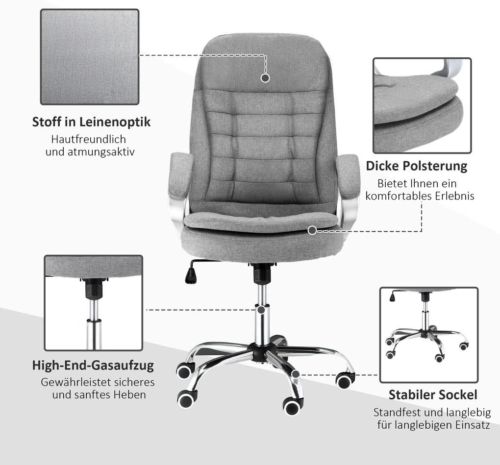 HOMCOM Kancelářská židle Vinsetto ergonomická s nastavitelnými područkami, výškově nastavitelná, houpací funkce, černá, len, 64x75x111-121 cm | Aosom…