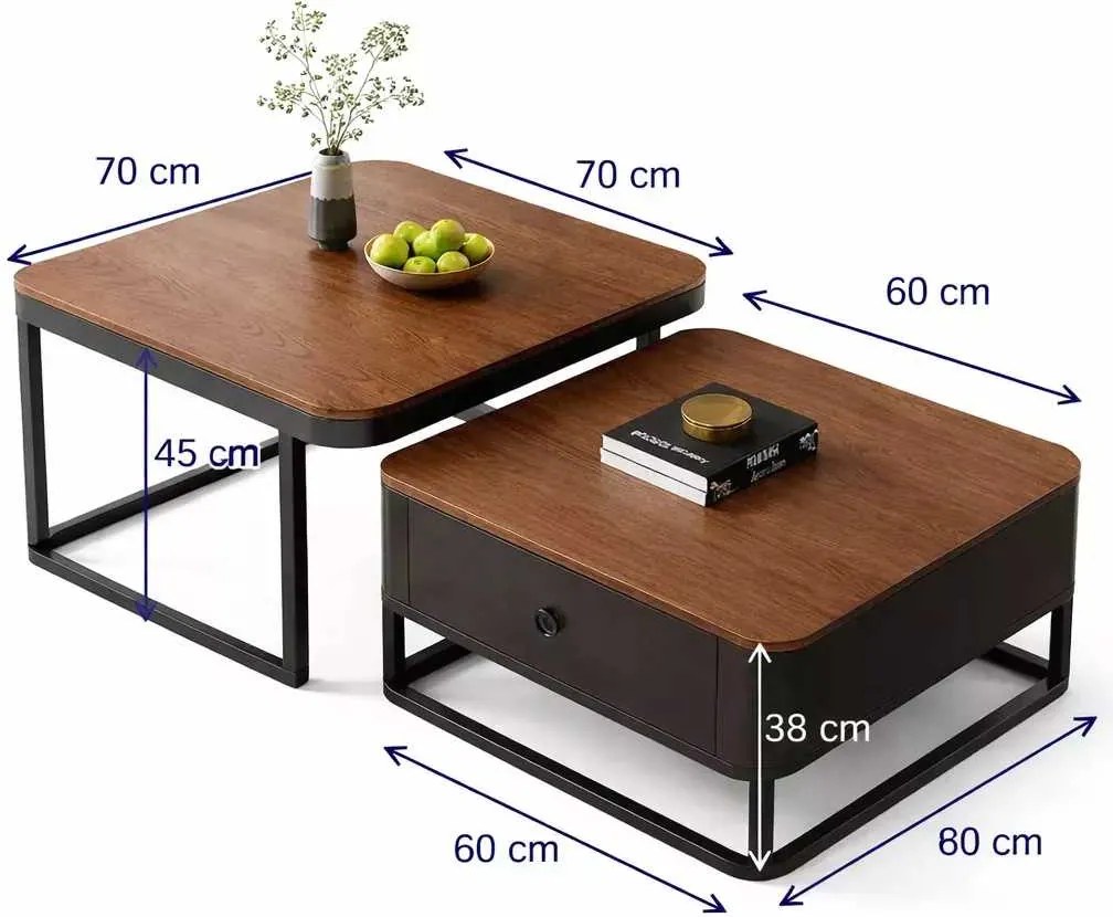 LuxuryForm DESIGN Konferenční stolek DENVER 70 × 70 / 60 × 60 cm – dřevo / dřevo (set 2 ks)