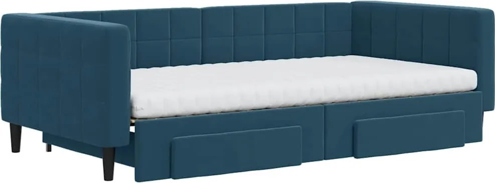 Válenda s přistýlkou a zásuvkami modrá 100 x 200 cm samet 3196769