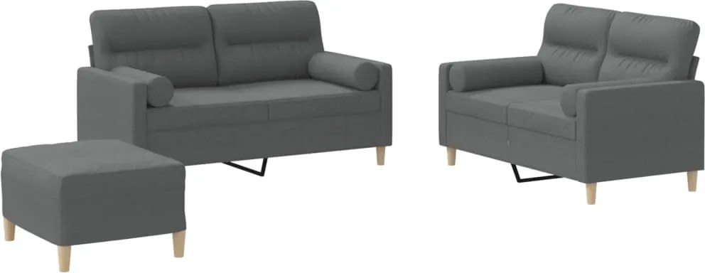 3dílná sedací souprava s polštáři tmavě šedá textil 3201593