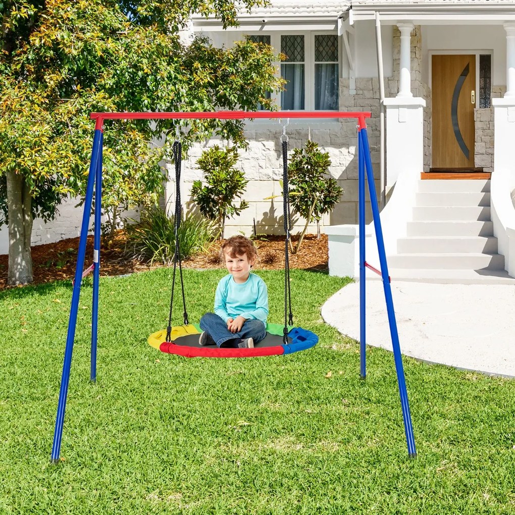 Costway Robustní kovová houpačka Rám zahradní houpačka A-frame červená +, modrý