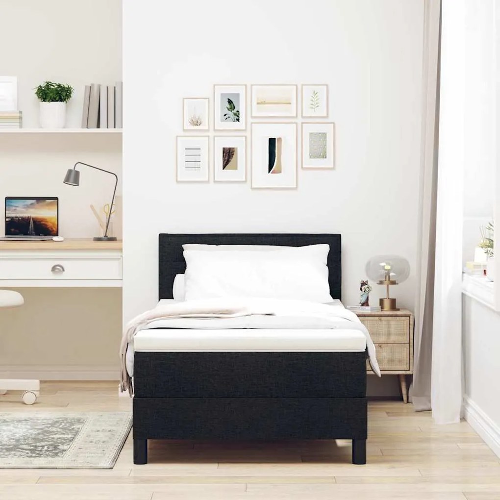 Postel s boxspringem s čelo Černý 90 x 200 cm textil 3338582