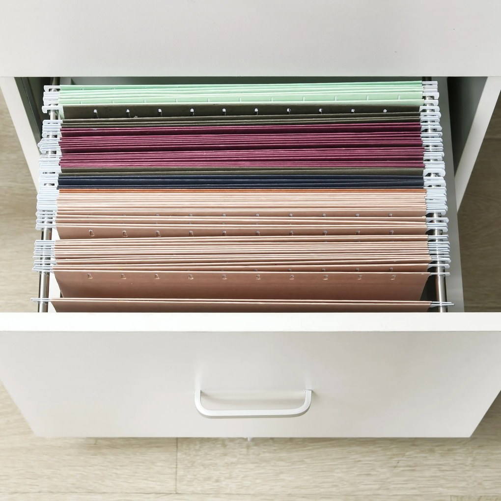 Šuplíkový kontejner na kolečkách Vinsetto - kancelářský nábytek s 2 zamykatelnými šuplíky z MDF a dřevotřísky, rozměry 43L x 45W x 72H cm, Bílý
