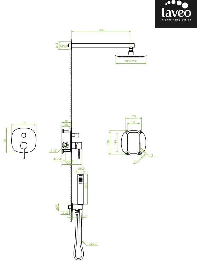 Laveo Pola, podomítková sprchová souprava, zlatá matná, LAV-BAP_G0PB