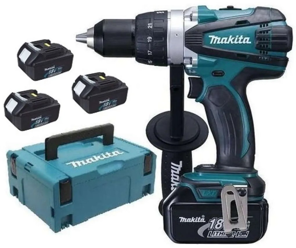 Makita - 18V AKU vrtací šroubovák, 3x aku Li-ion 3,0 Ah, nabíječka DDF458RF3J