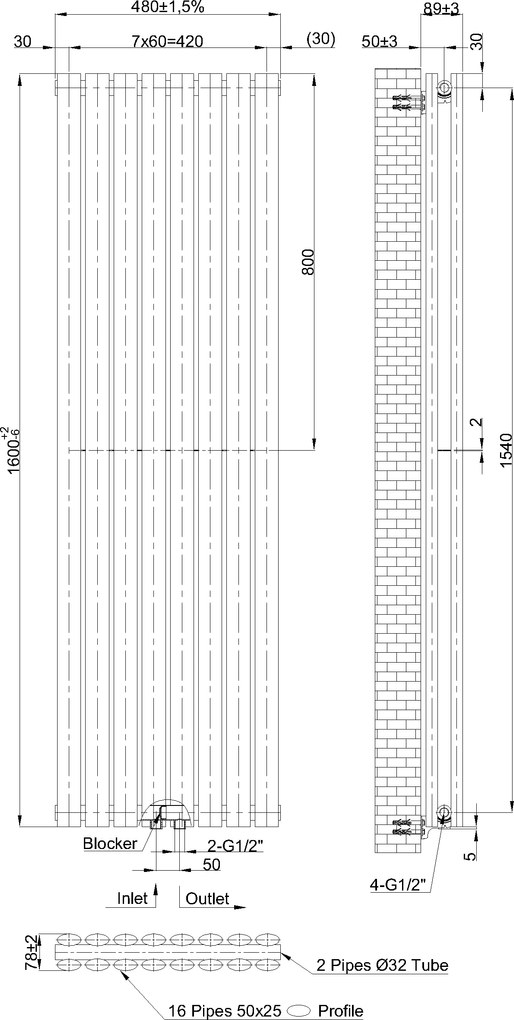 Invena Duo, topné těleso 1600x480, 1161W, bílá, INV-UG-20-B16-A