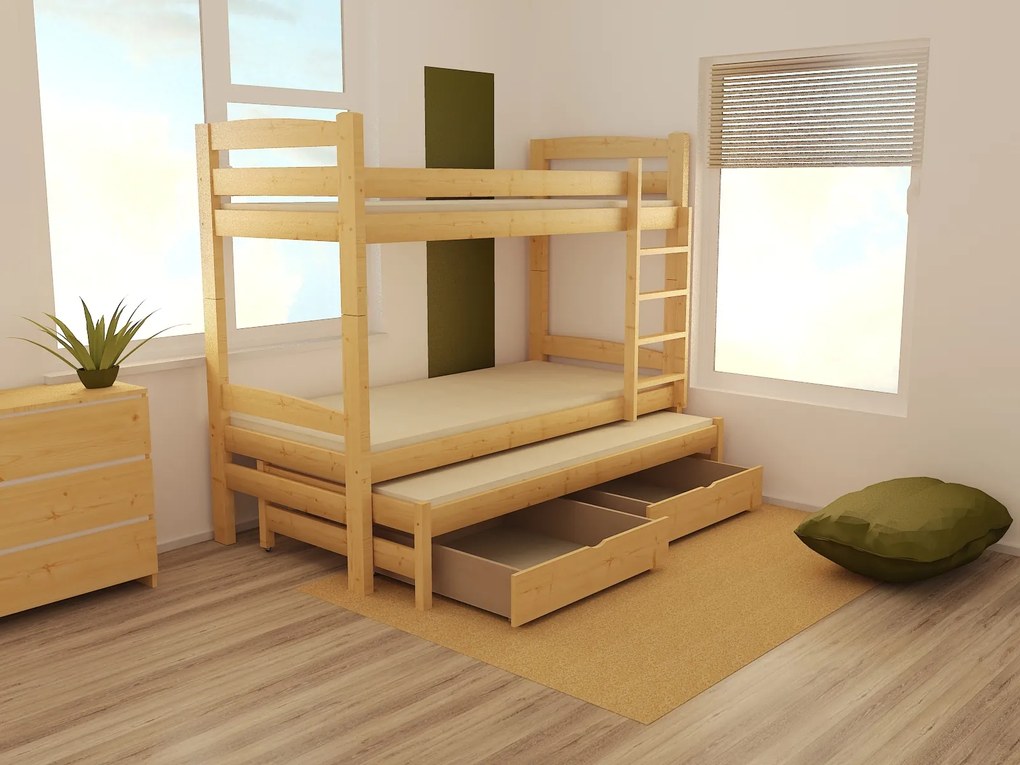 Patrová postel s výsuvnou přistýlkou PPV 017 90 x 190 cm - přírodní