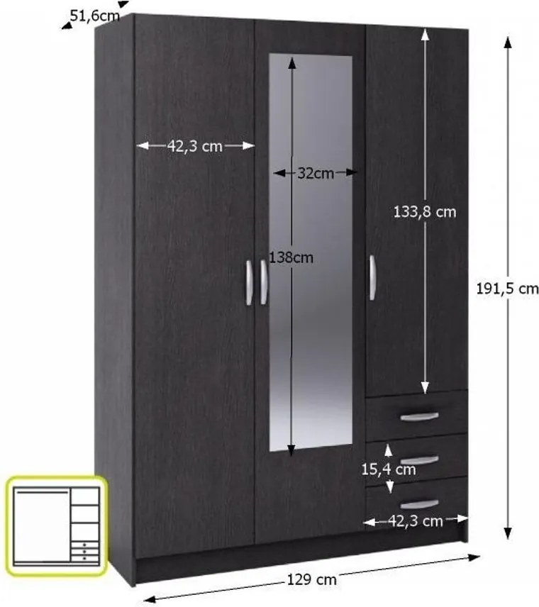 Skříň se zrcadlem, ebony, SLOT 400824