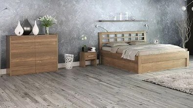 Dřevěná postel z masivu Postelia GEONA Buk postel s úložným prostorem 160x200cm - bukové dvoulůžko o šíři masivu 4 cm