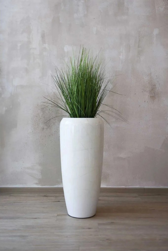 Exkluzivní květináč CAVITA, sklolaminát, výška 75 cm, bílý mramor, lesk